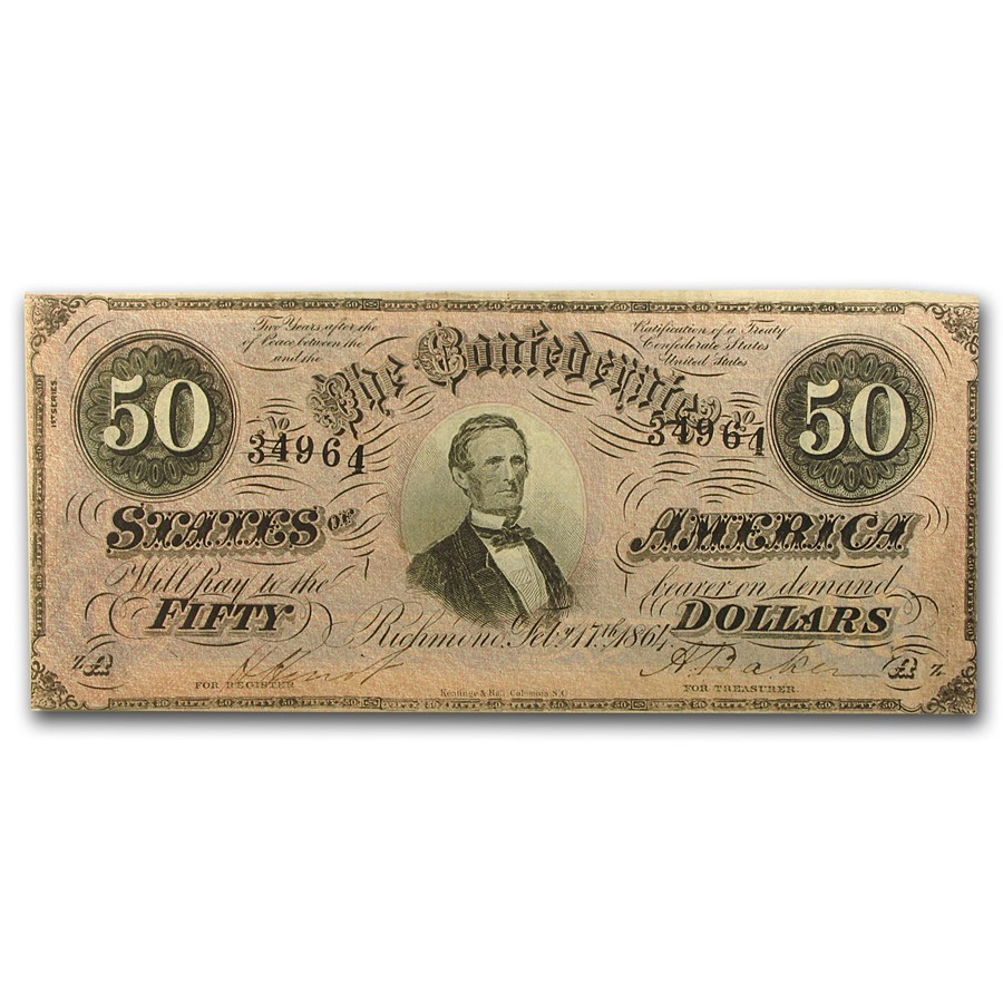 $50 (T-66) Jefferson Davis XF | 1864 (Confederate Currency) | APMEX
