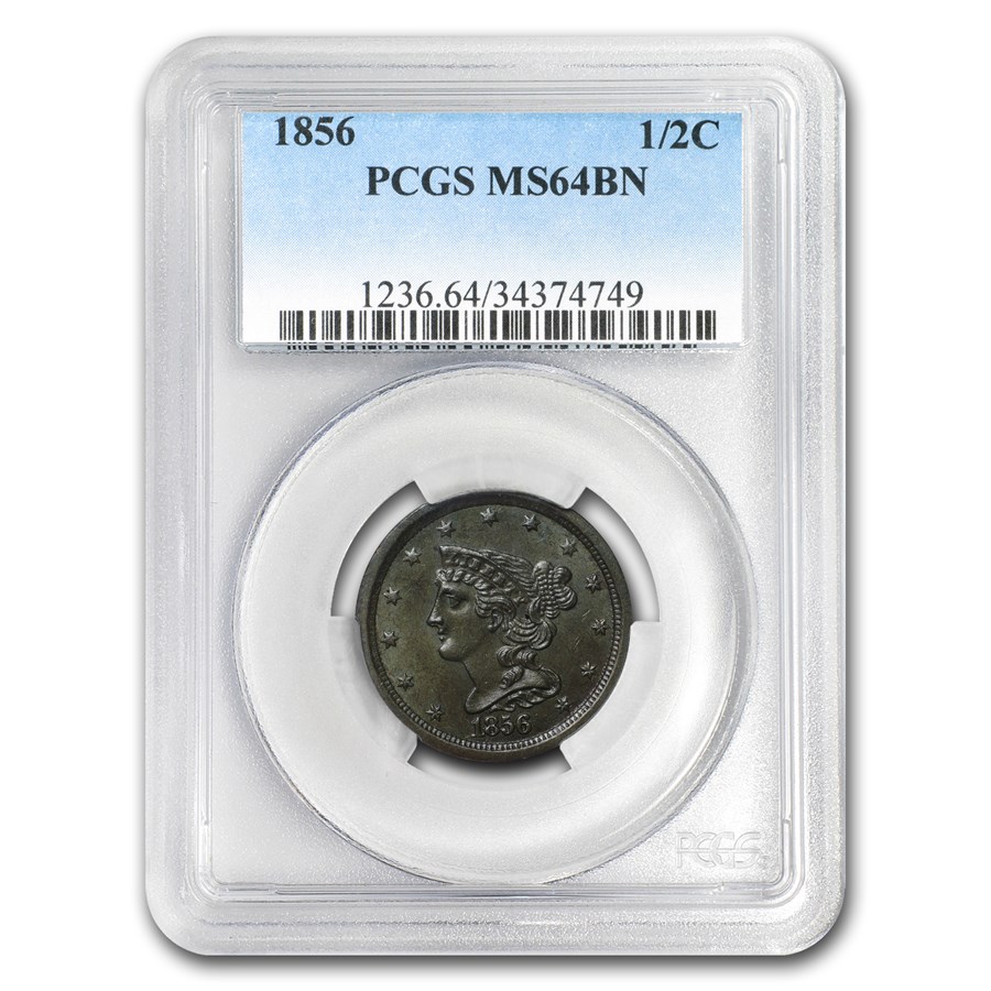 1856 (None) Phil Braided Hair Half Cent Value | BN - APMEX