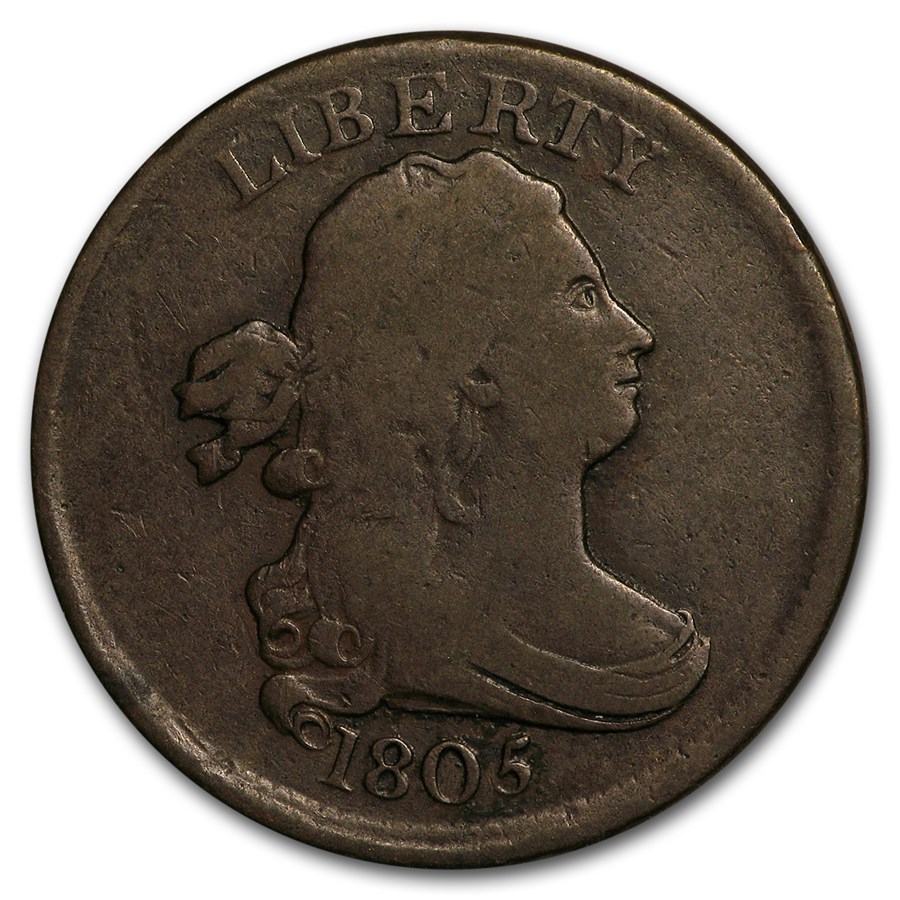 1805 Half Cent Medium 5 Stemless Fine Coin For Sale | Half Cents (1793 ...