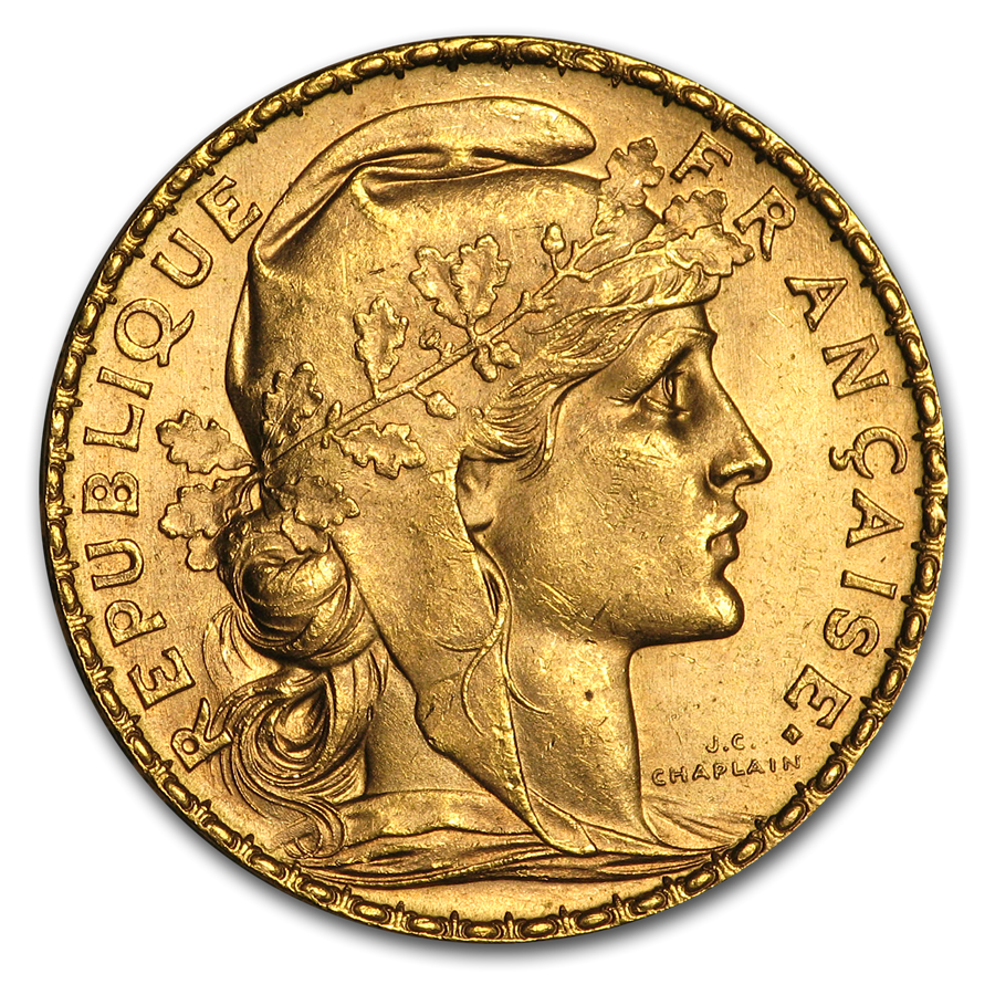 1904 France Gold 20 Francs Rooster BU Coin For Sale | 20 Franc French ...