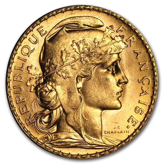 1911 France Gold 20 Francs Rooster BU Coin For Sale | 20 Franc French ...