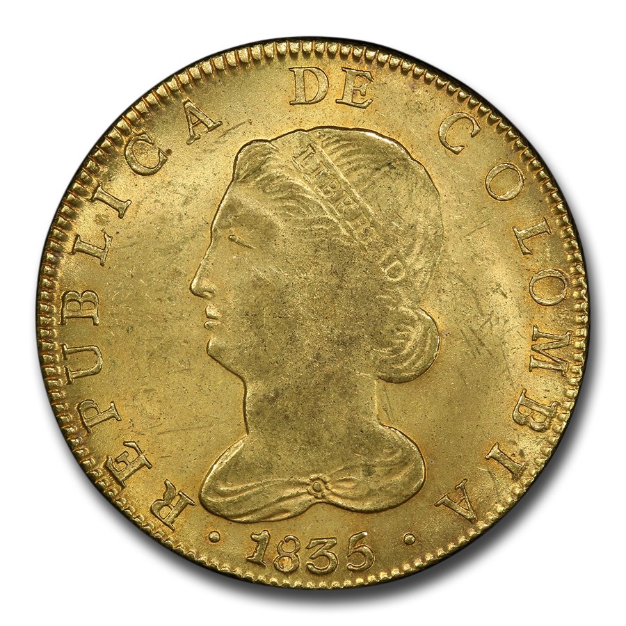 Buy 1835 RS Colombia Gold 8 Escudo MS-63 PCGS Coin Online | Gold Coins ...