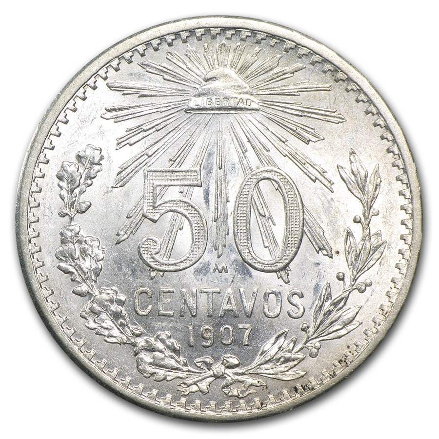 1907 Mexico Curved 7 Silver 50 Centavos BU | 50 Centavo Vintage Mexican ...