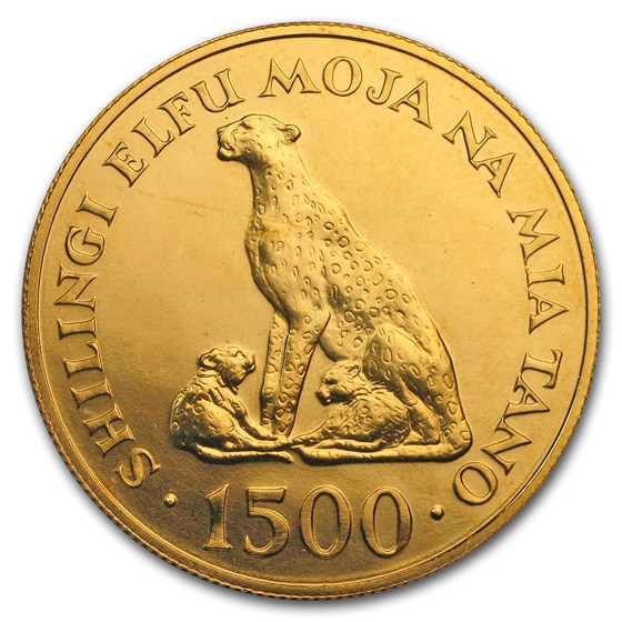 1974 Tanzania Gold 1500 Shilingi Cheetahs BU | Gold Coins from Tanzania ...
