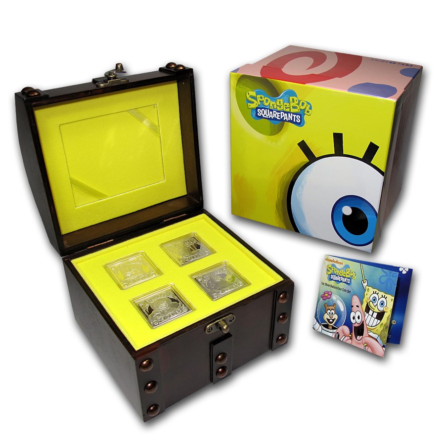 2011 Niue 4x 1 oz Silver $2 SpongeBob Pf Set (Treasure Chest Box) | New ...