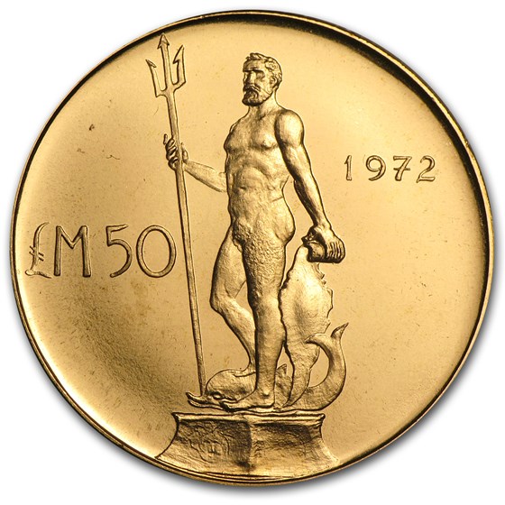 Buy 1972 Malta Gold 50 Pounds Neptune BU Coin Online | Gold Coins from ...