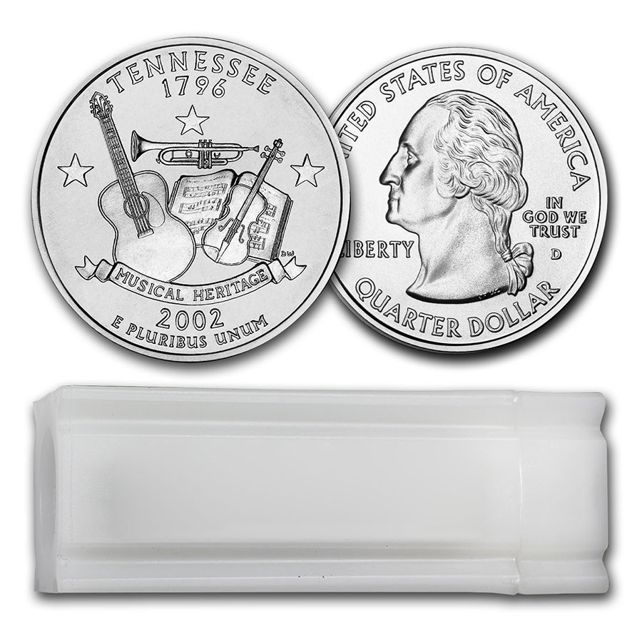 Buy 2002-D Tennessee Statehood Quarter 40-Coin Roll BU Coin Online | 50 ...