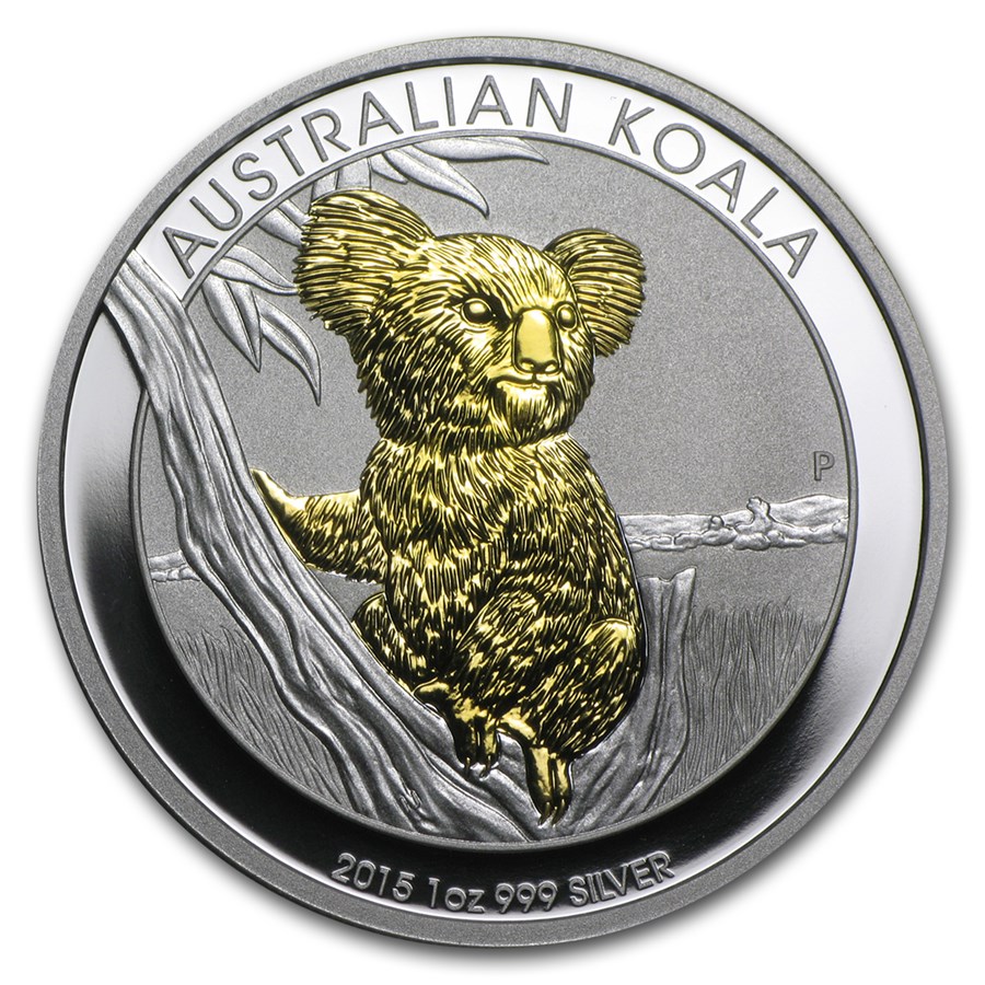 2015 Australia 1 oz Silver Koala BU (Gilded, w/Box & COA) | Perth Mint ...