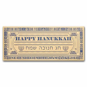 1/10 gram Gold Aurum Note - Happy Hanukkah, 24K