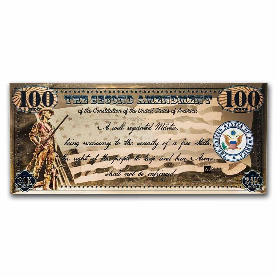 Buy 1/10 gram Gold Aurum Note - Second Amendment | APMEX