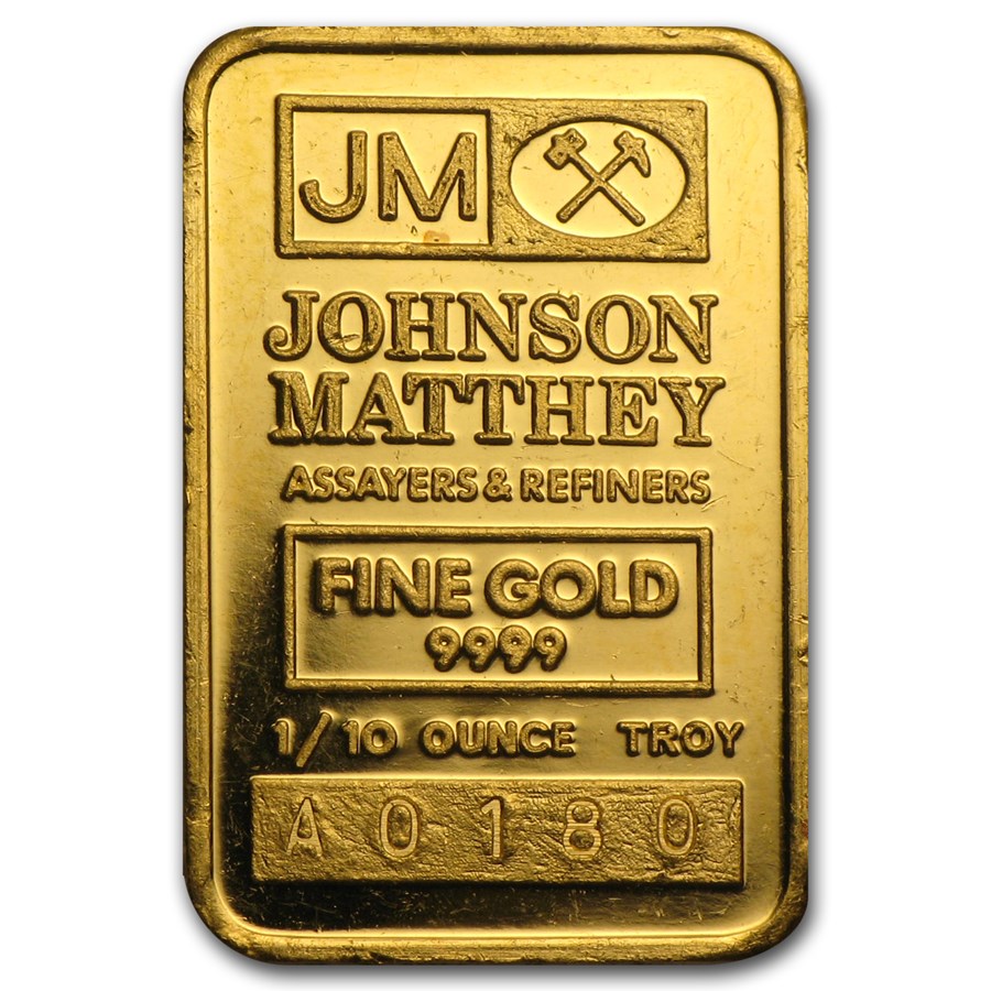 Buy 1/10 oz Gold Bar - Johnson Matthey (Logo Back) | APMEX