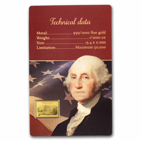 1/1000 oz Gold Bar - George Washington (Coin Card, In Assay)