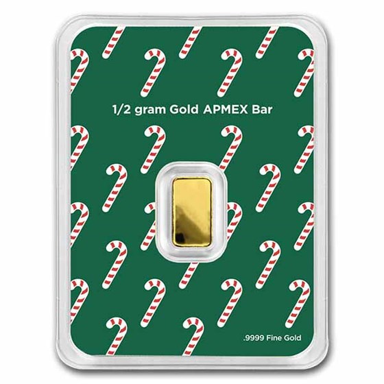 Buy 1/2 gram Gold Bar - APMEX (Merry Christmas, Candy Canes In TEP) | APMEX