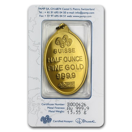 Buy 1/2 oz Gold Pendant - PAMP Suisse (Fortuna, Oval, w/Assay) | APMEX