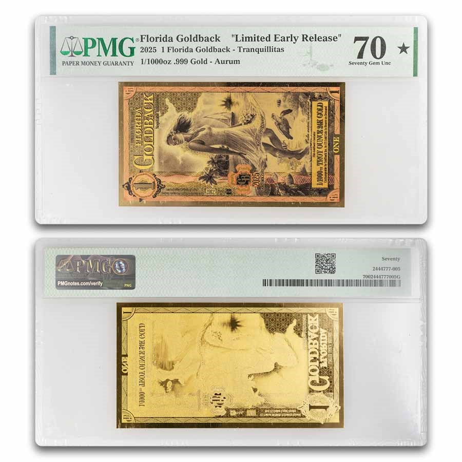 1 Florida Goldback 24k Gold PMG 70 Limited Release