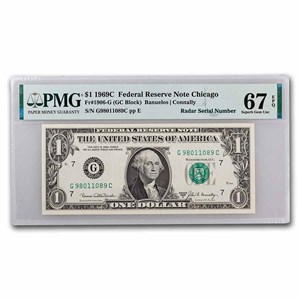 Buy $1 FRN Radar Serial # - Random year/District - CU67 EPQ PMG | APMEX