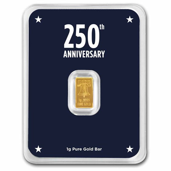 1 gram Gold Bar - American Betsy Ross Flag & Liberty Bell