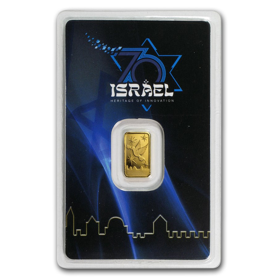Buy 1 grm Gold Bar Holy Land Mint 70 Years of Israel | APMEX
