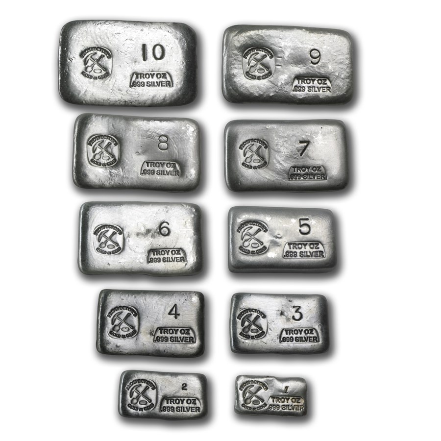 Buy 1 oz-10 oz Hand Poured Silver Bars - 10-Piece Set | APMEX