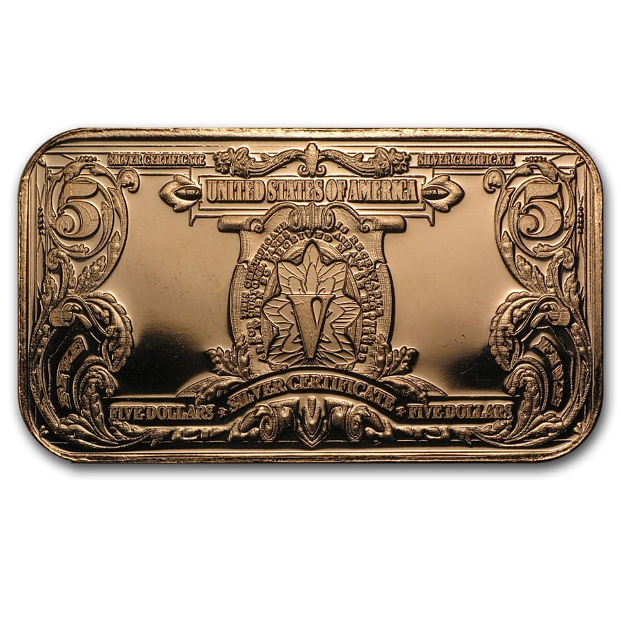 APMEX - 1 oz Copper Bar - $5.00 Indian Chief Banknote Replica