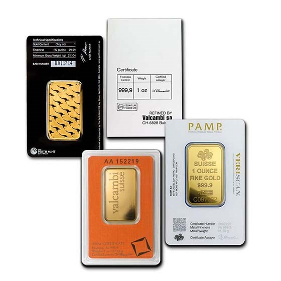 Buy 1 oz Gold Bar - Brand Name (w/Assay Card) | APMEX