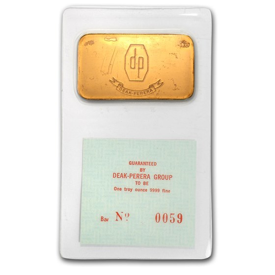 Buy 1 oz Gold Bar - Deak-Perera (Serial #0059, In Assay) | APMEX
