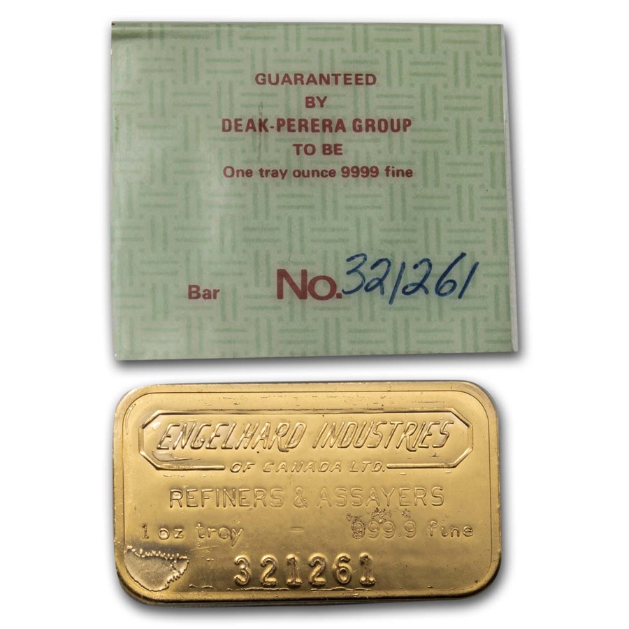 Buy 1 oz Gold Bar - Engelhard Industries of Canada (Deak-Perera) | APMEX