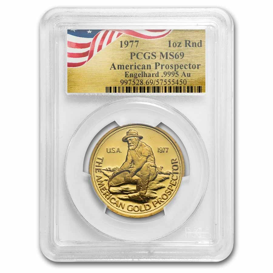 Buy 1977 1 oz Gold Engelhard Prospector Round MS-69 PCGS | APMEX