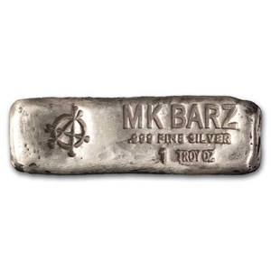 1 oz Hand Poured Silver Bar - MK Barz Logo