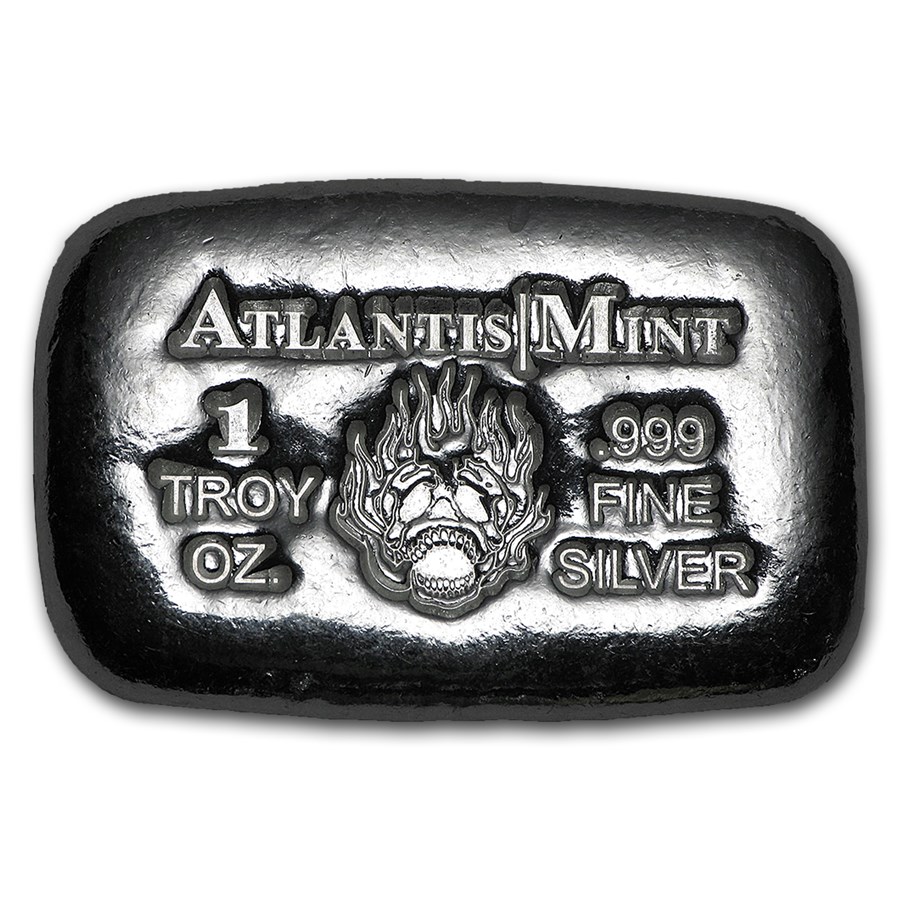 Buy 1 oz Hand Poured Silver Bar - Skull & Flames | APMEX