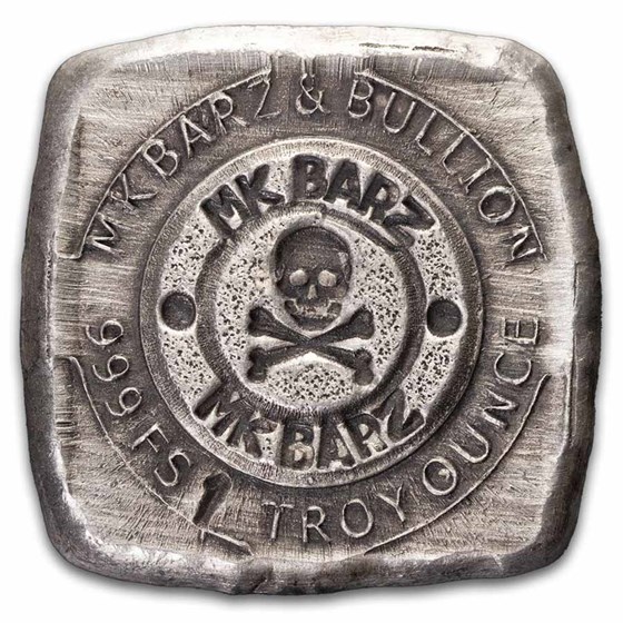 Buy 1 oz Silver Poured Skull & Bones Postage Stamp | APMEX