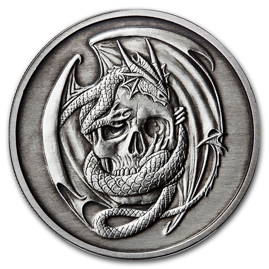 Buy 1 oz Silver Antique Round - Anne Stokes Dragons: Skull Embrace | APMEX