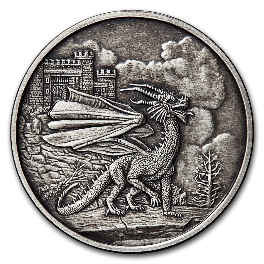Buy 1 oz Silver Antique Round - Celtic Lore (Welsh Red Dragon) | APMEX