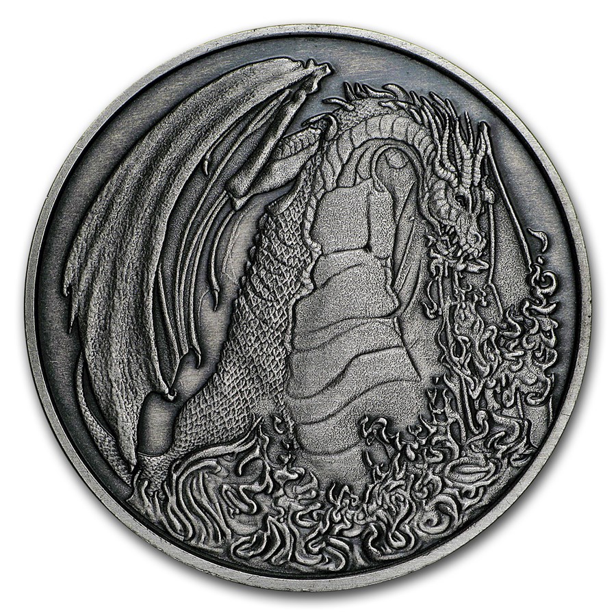Buy 1 oz Silver Antique Round - Rare Elements (Fire Dragon) | APMEX