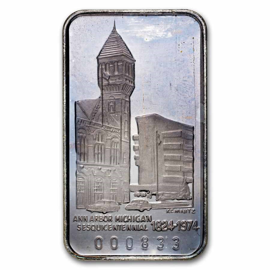 Buy 1 oz Silver Art Valcambi Bar (1974 Michigan) | APMEX