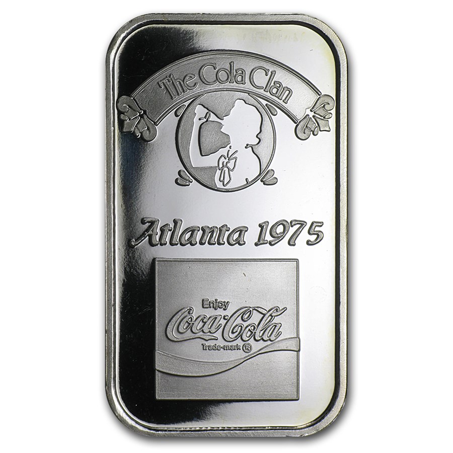Buy 1 oz Silver Bar - Coca Cola (Atlanta/Dallas, 25th Anniversary) | APMEX