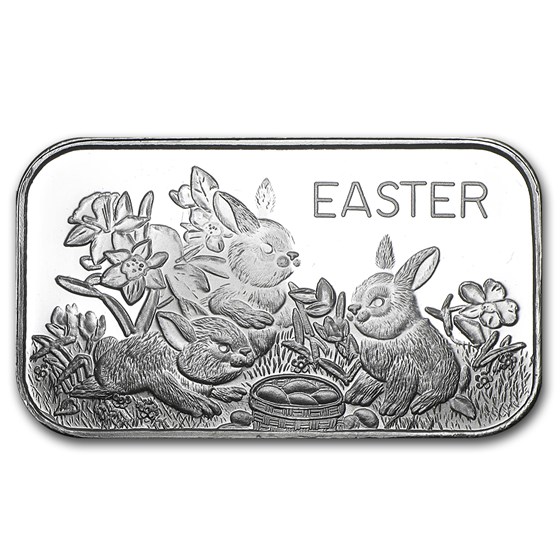 Buy 1 oz Silver Bar - Easter Rabbits (w/Box & Capsule) | APMEX
