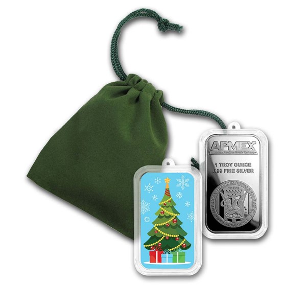 Buy 1 oz Silver Colorized Bar - APMEX (Christmas Tree) | APMEX