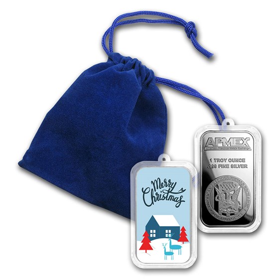 Buy 1 oz Ag Color Bar APMEX Merry Christmas Cottage | APMEX