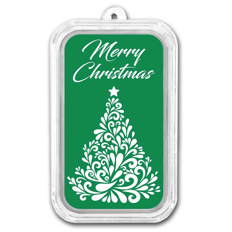 Buy 1 oz Silver Colorized Bar - APMEX (Merry Christmas Tree) | APMEX