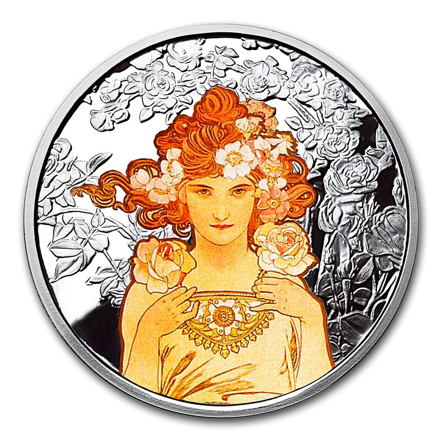 Buy 1 oz Silver Colorized Round - Mucha Series (Rose) | APMEX