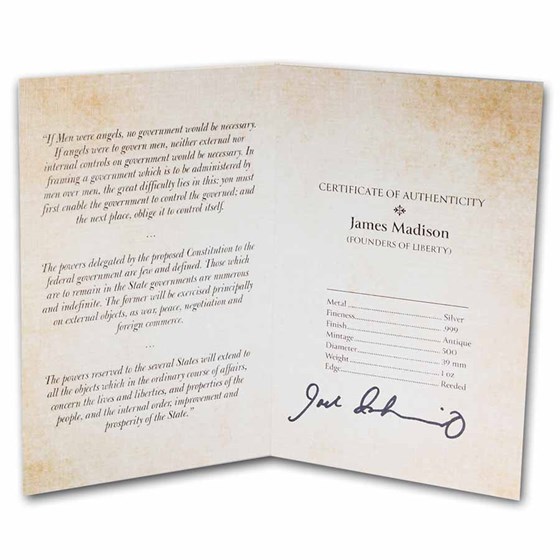 Buy 1 oz Silver - Founders: James Madison | Constitution (Signed) | APMEX
