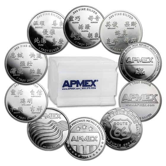 Buy 1 oz Silver Round - APMEX Assortment (Tube of 10) | APMEX
