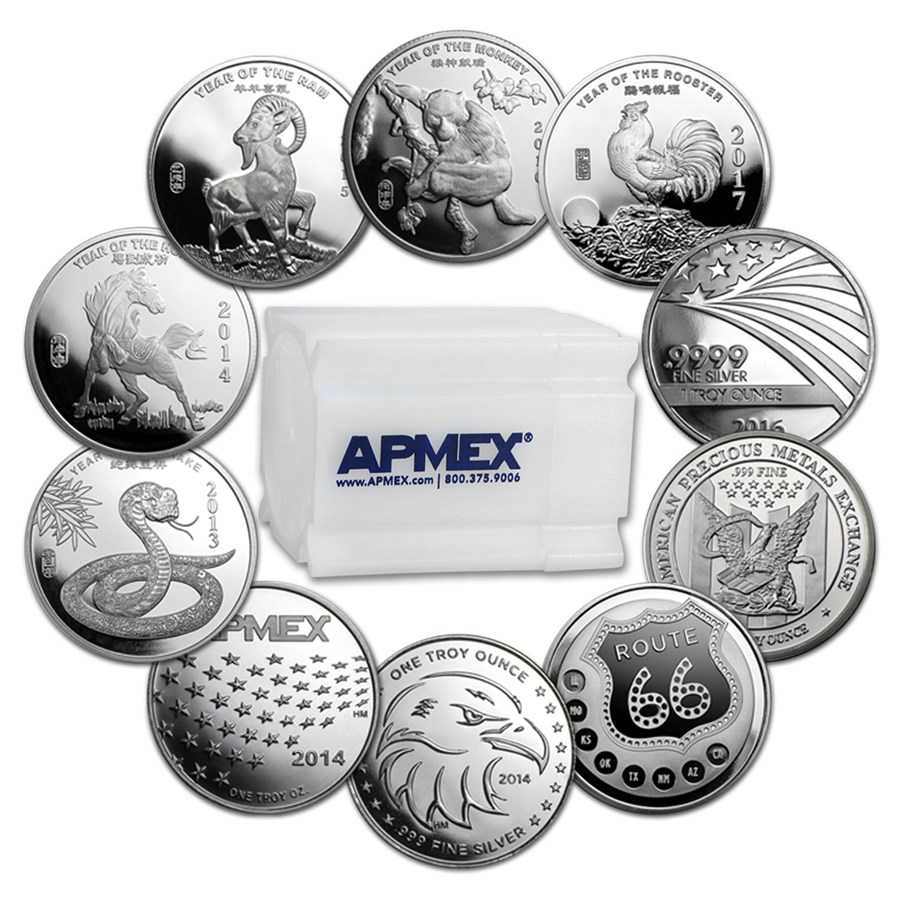 Buy 1 oz Silver Round - APMEX Assortment (Tube of 10) | APMEX