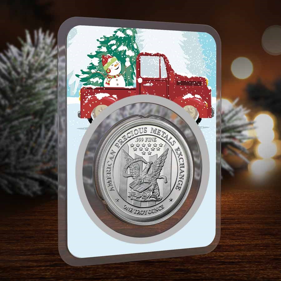 Buy 1 oz Silver Round - APMEX (w/Christmas Farm Truck Card, In TEP) | APMEX