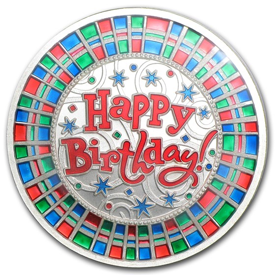 Buy 1 oz Silver Round - Happy Birthday Mosaic (Enam, Box & Capsule) | APMEX