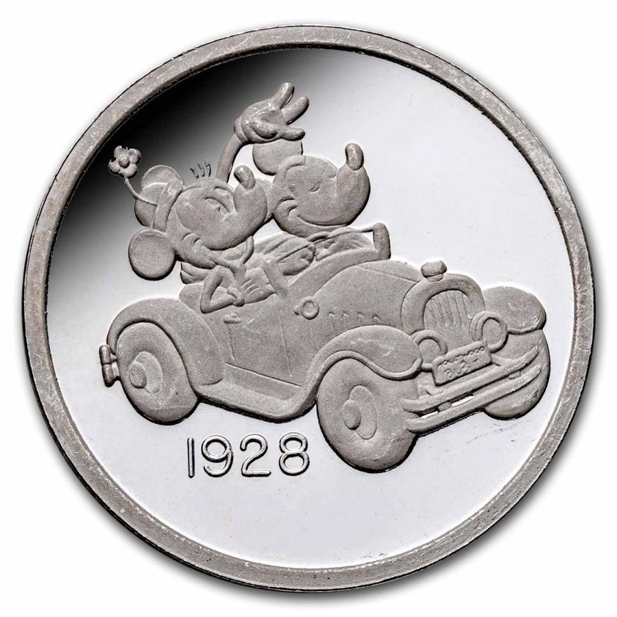 1 oz Silver Round - Hollywood Mickey (1928, Steam-boat Willie)