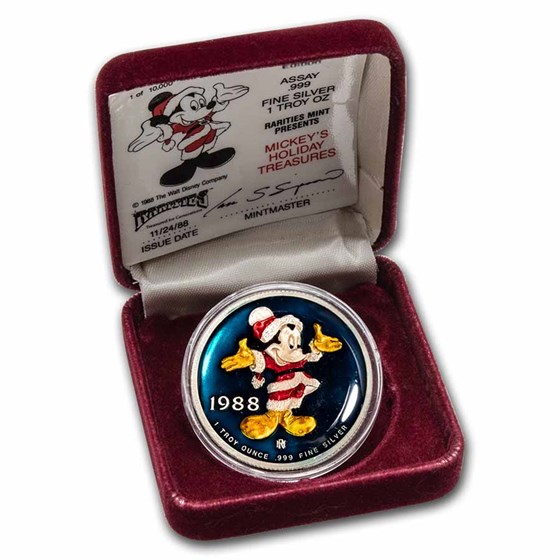 Buy 1 oz Silver Round - Mickey's Holiday Treasure (w/Box&COA) 1988 En ...