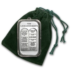 Buy 1 oz Ten Commandments Silver Bar (w/Pouch & Capsule) | APMEX
