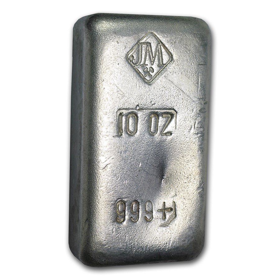 Buy 10 oz Cast-Poured Silver Bar - Johnson Matthey | APMEX